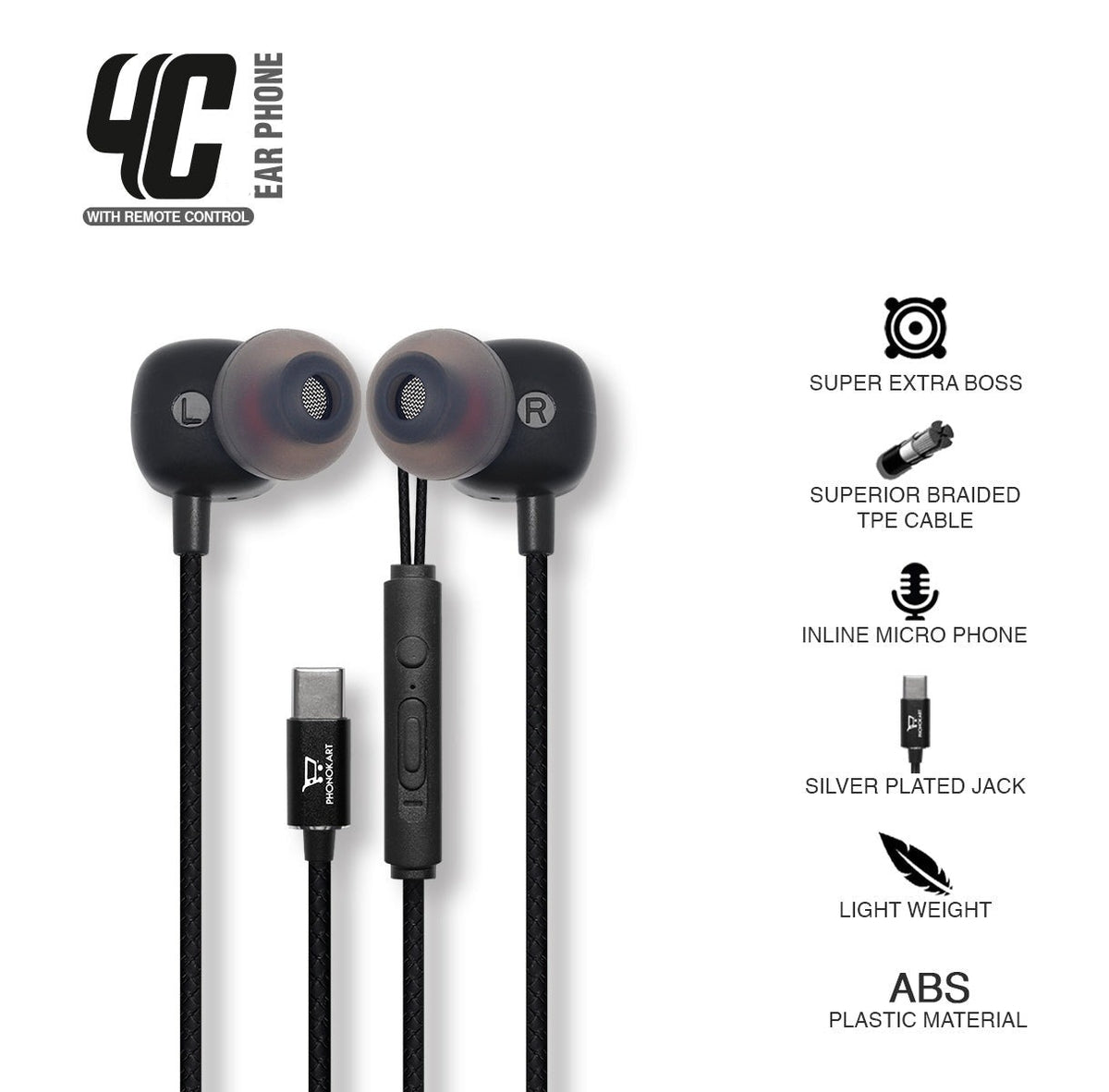 Type C Wired Headset With Mic (Black) – Phonokart